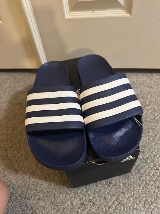 adidas | Shoes | Adidas Navy And White Slide Sandals | Poshmark